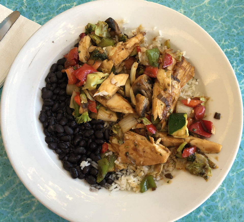 Fish, Veg, Beans, Rice | AMealIAteToday | Blipfoto