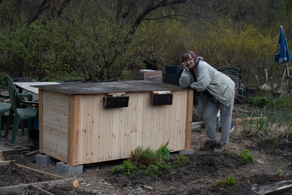 Mrs Akkuv posing with her new garden box | akkuvv | Blipfoto